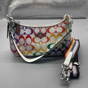 Coach | Bags | Coach Shoulder Bag In Rainbow Signature Canvas And ...